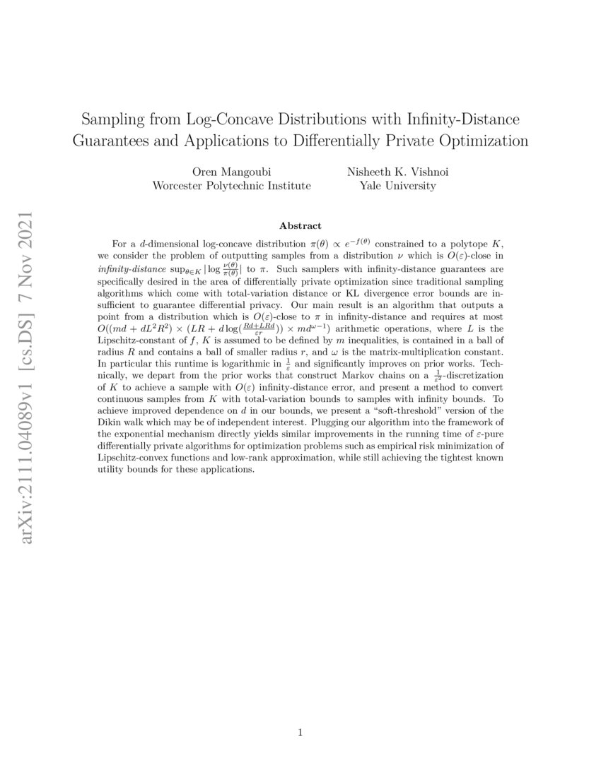 Sampling From Log Concave Distributions With Infinity Distance Guarantees And Applications To