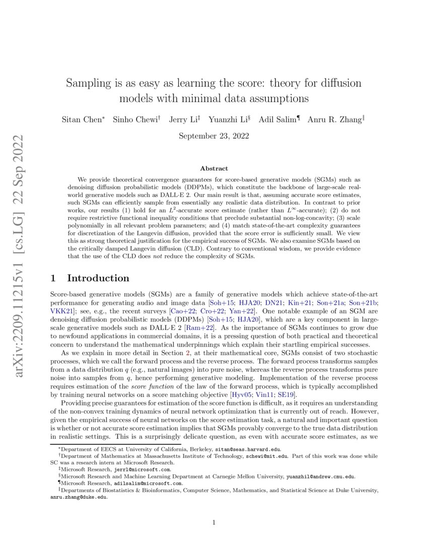 Sampling is as easy as learning the score: theory for diffusion models with minimal data ...