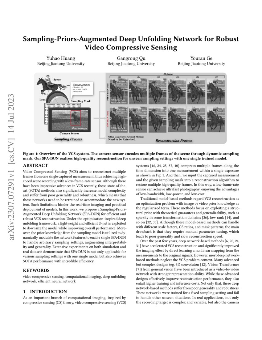 Sampling-Priors-Augmented Deep Unfolding Network for Robust Video Compressive Sensing | DeepAI