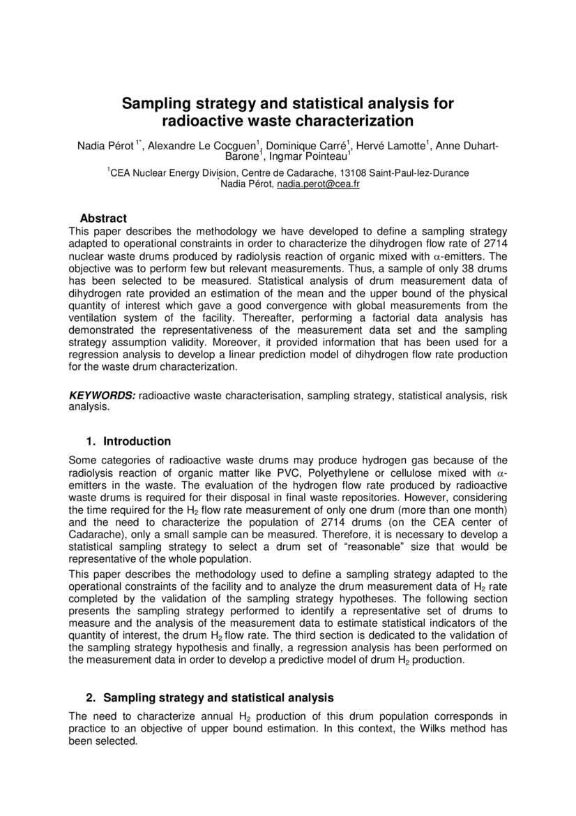 Sampling strategy and statistical analysis for radioactive waste ...