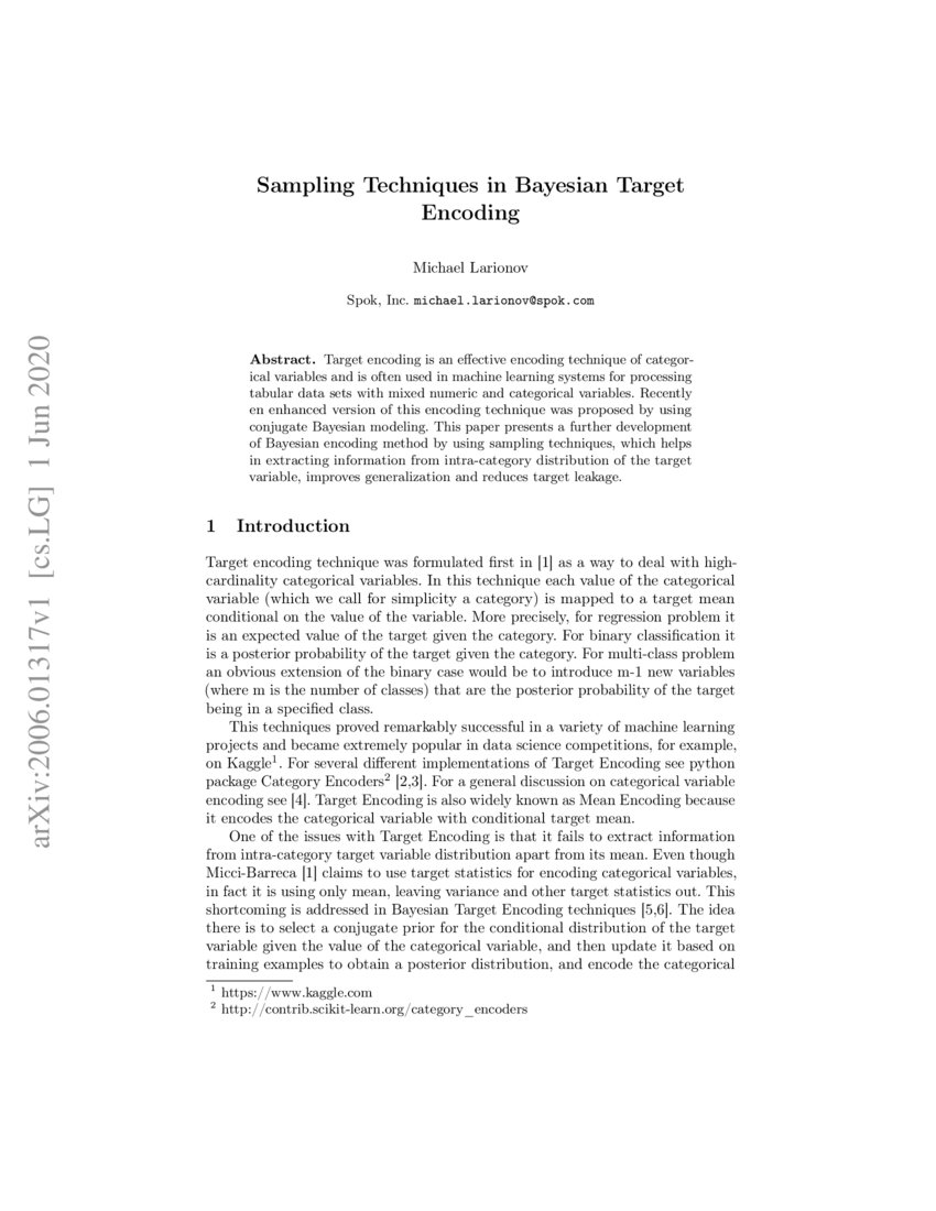 Sampling Techniques in Bayesian Target Encoding | DeepAI
