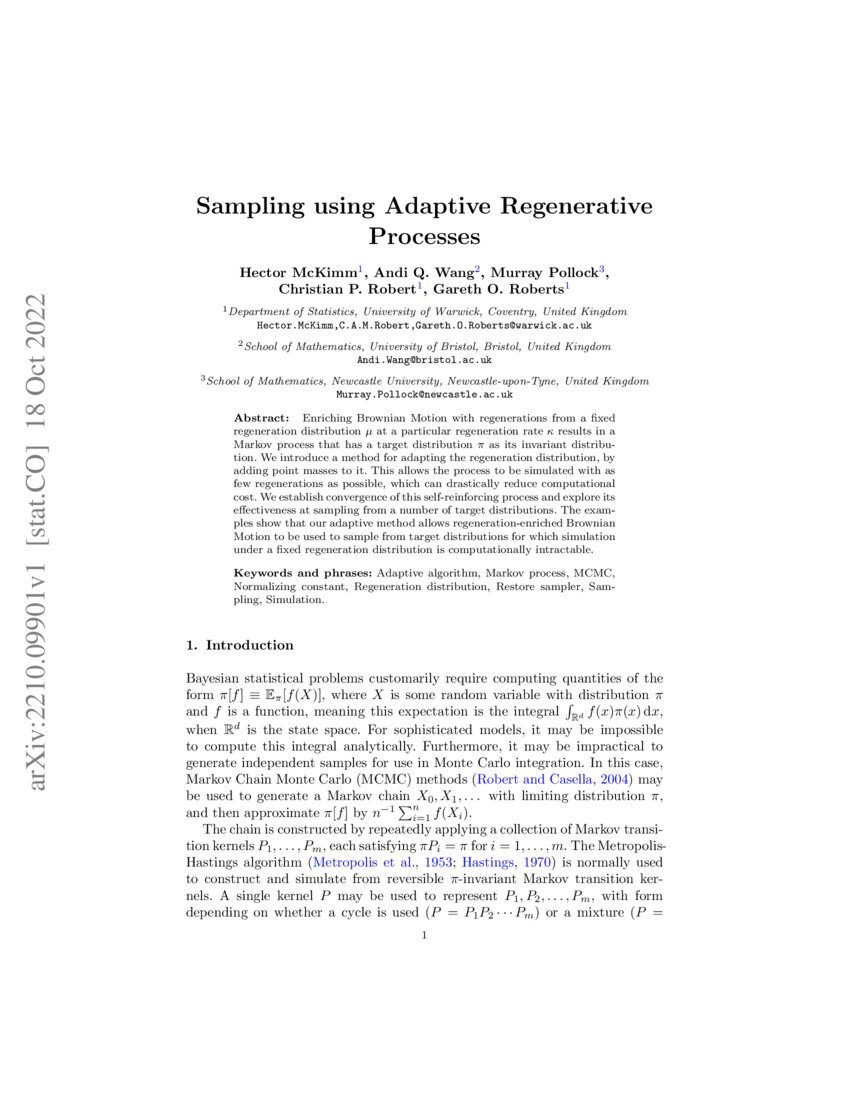 Sampling Using Adaptive Regenerative Processes Deepai