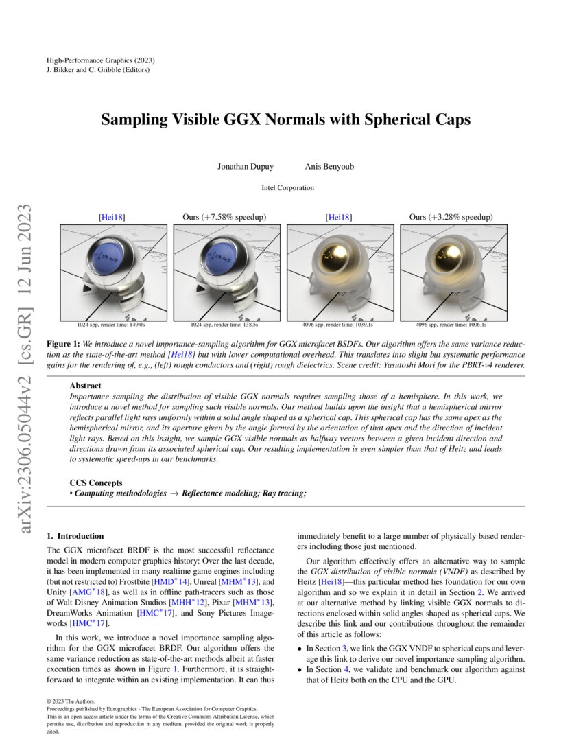 Sampling Visible GGX Normals with Spherical Caps | DeepAI