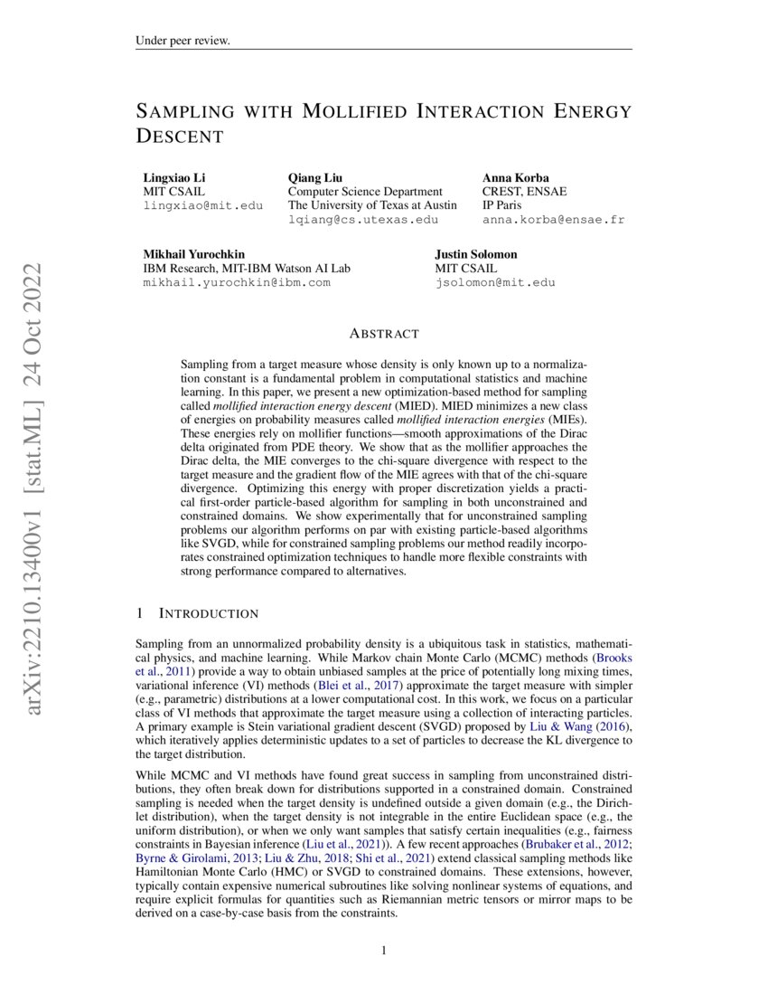 Sampling with Mollified Interaction Energy Descent | DeepAI