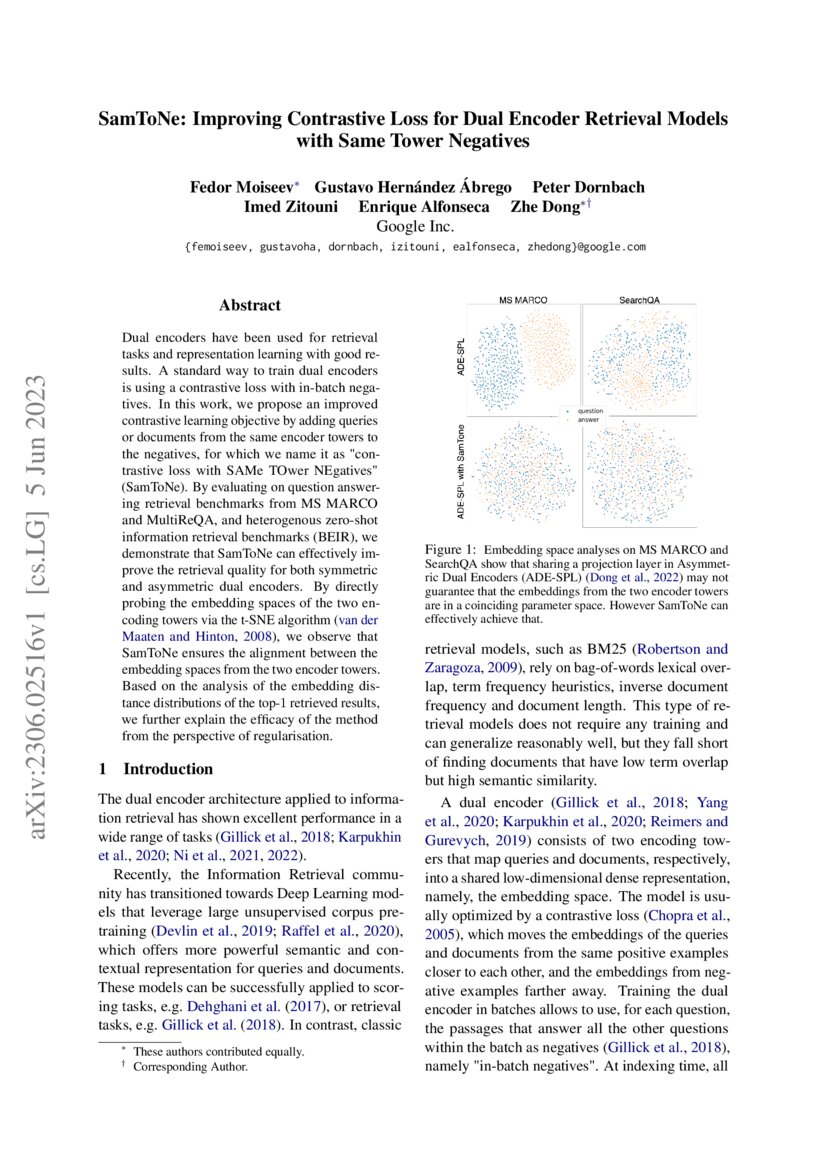 SamToNe: Improving Contrastive Loss for Dual Encoder Retrieval Models ...