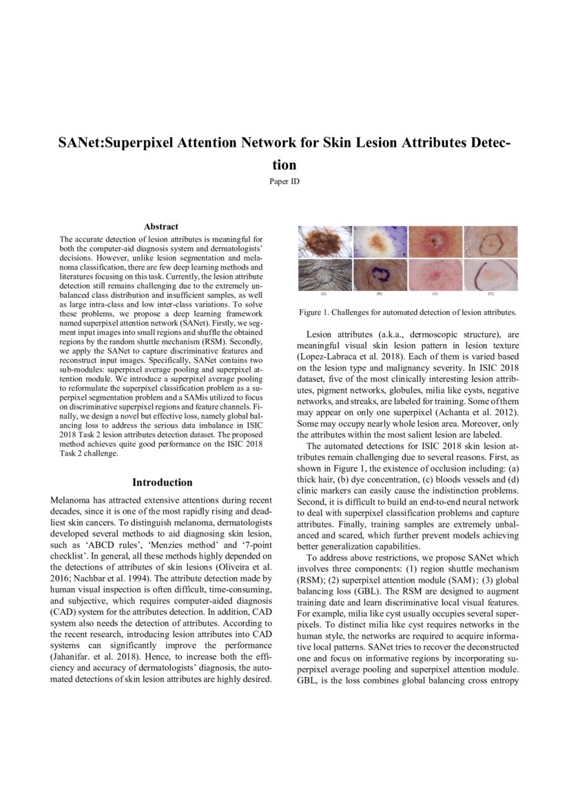 SANet:Superpixel Attention Network for Skin Lesion Attributes Detection ...
