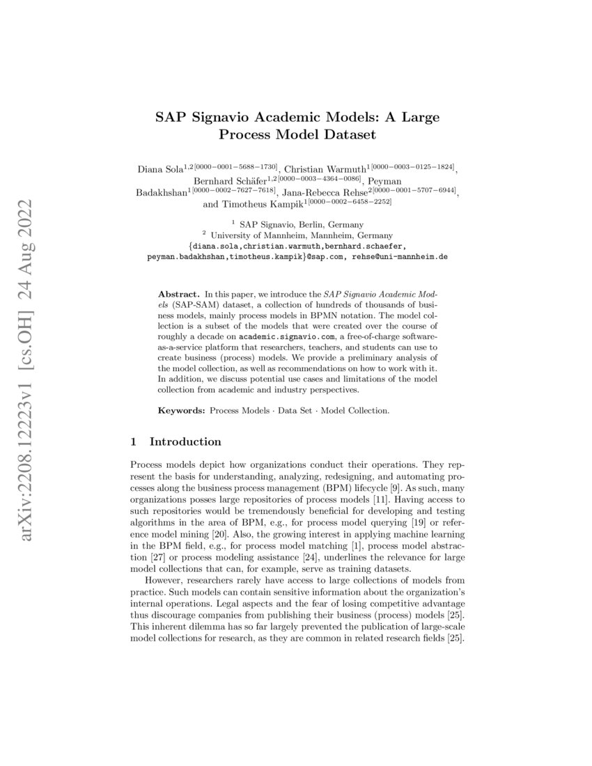 SAP Signavio Academic Models: A Large Process Model Dataset | DeepAI