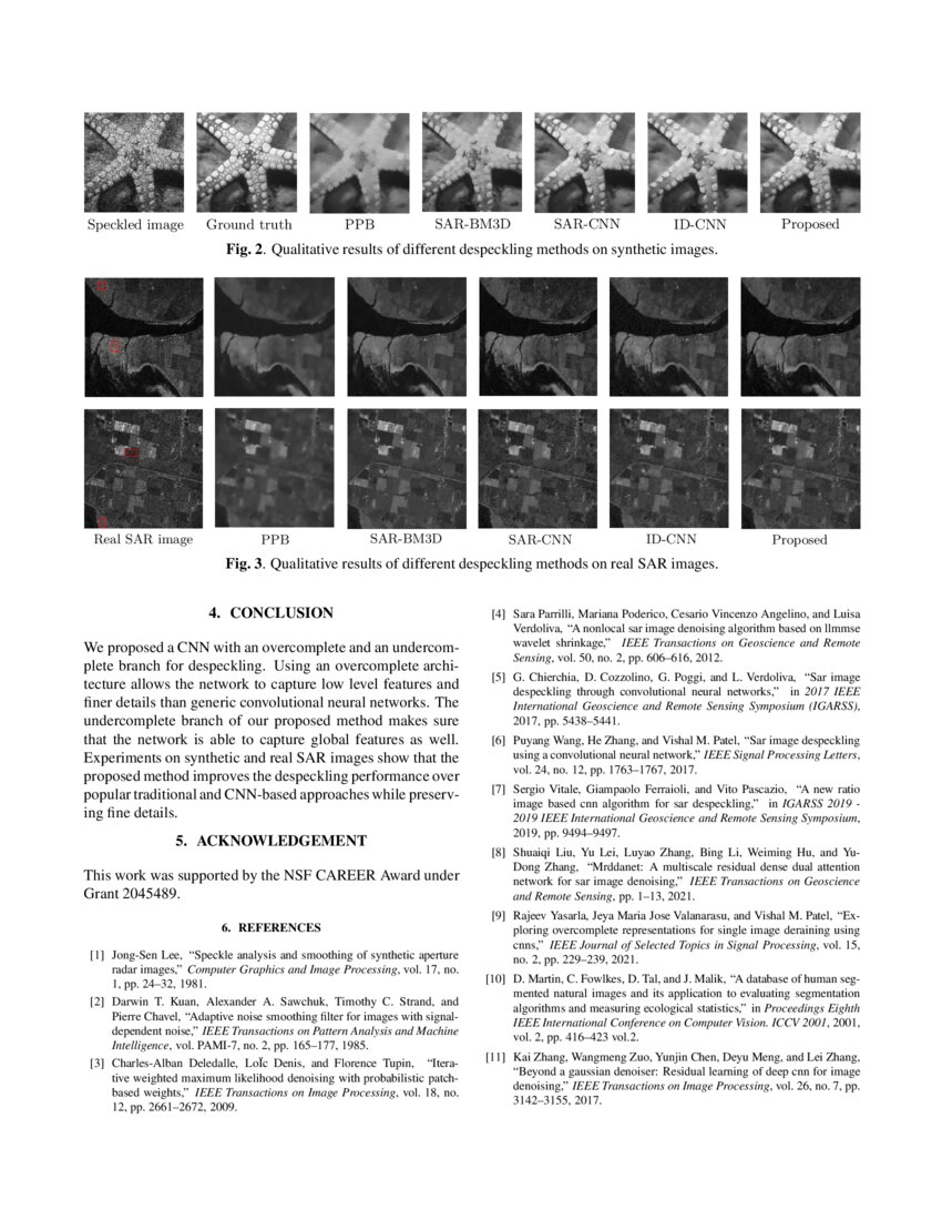 SAR Despeckling Using Overcomplete Convolutional Networks | DeepAI