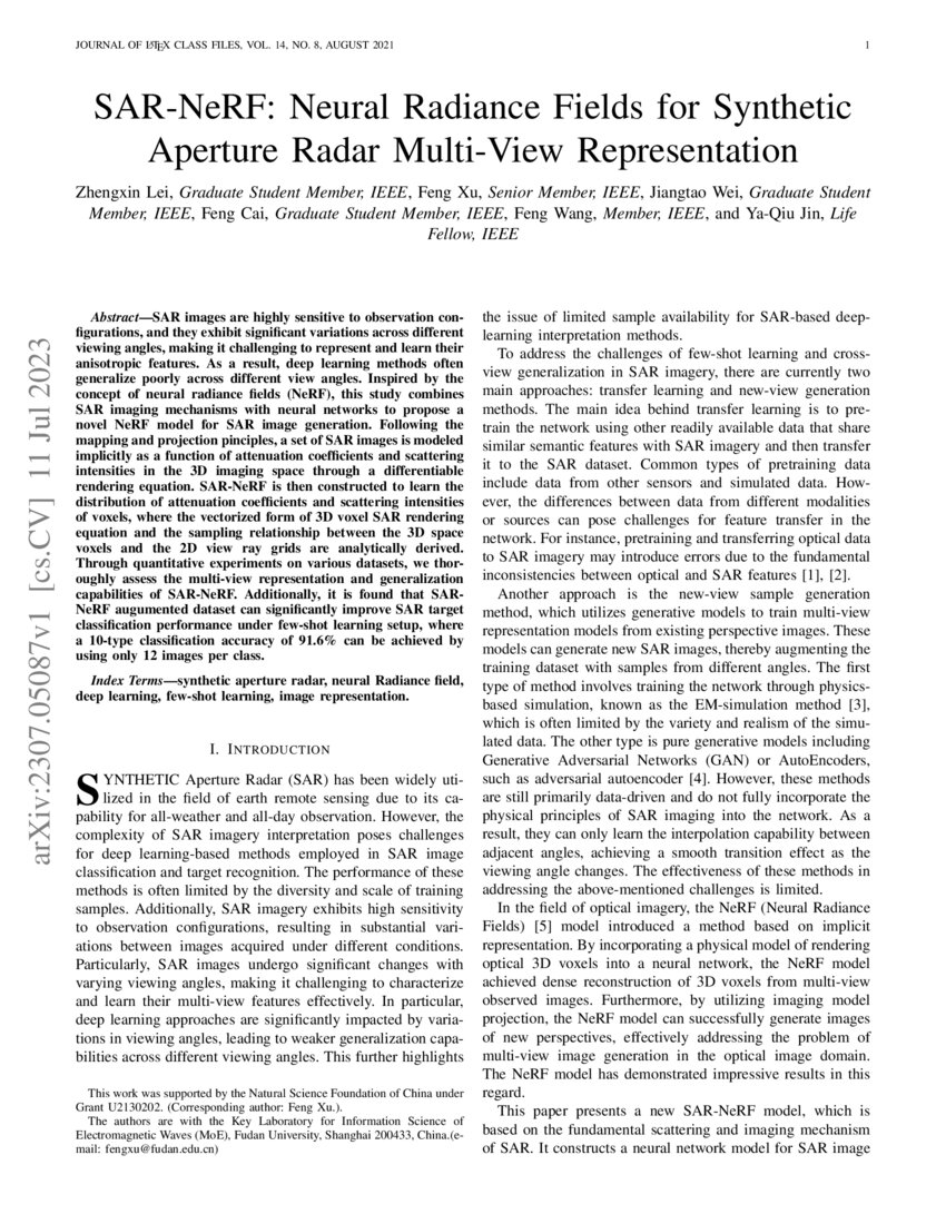 SAR-NeRF: Neural Radiance Fields for Synthetic Aperture Radar Multi-View Representation | DeepAI