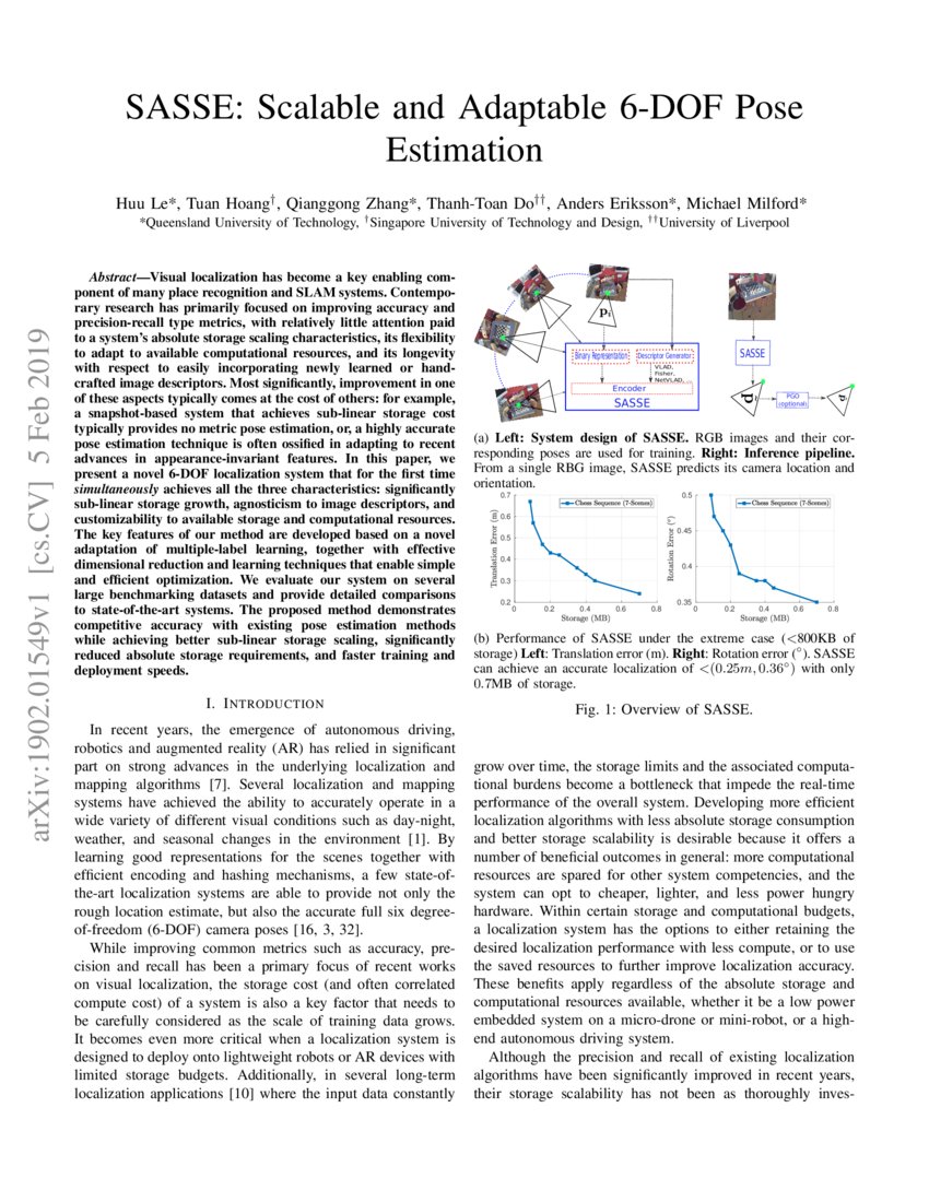 SASSE: Scalable and Adaptable 6-DOF Pose Estimation | DeepAI