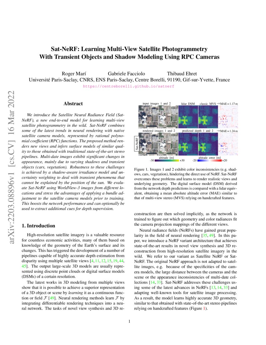 Sat-NeRF: Learning Multi-View Satellite Photogrammetry With Transient ...