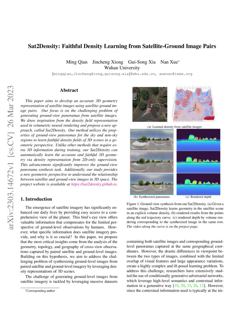 Sat2Density: Faithful Density Learning from Satellite-Ground Image Pairs | DeepAI