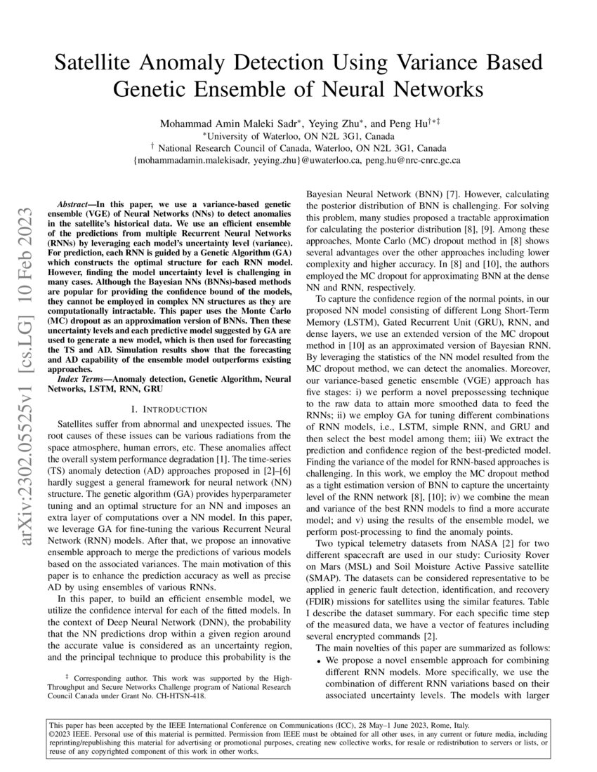 Satellite Anomaly Detection Using Variance Based Genetic Ensemble Of Neural Networks Deepai