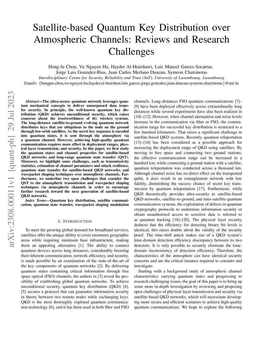 Satellite-based Quantum Key Distribution over Atmospheric Channels: Reviews and Research ...