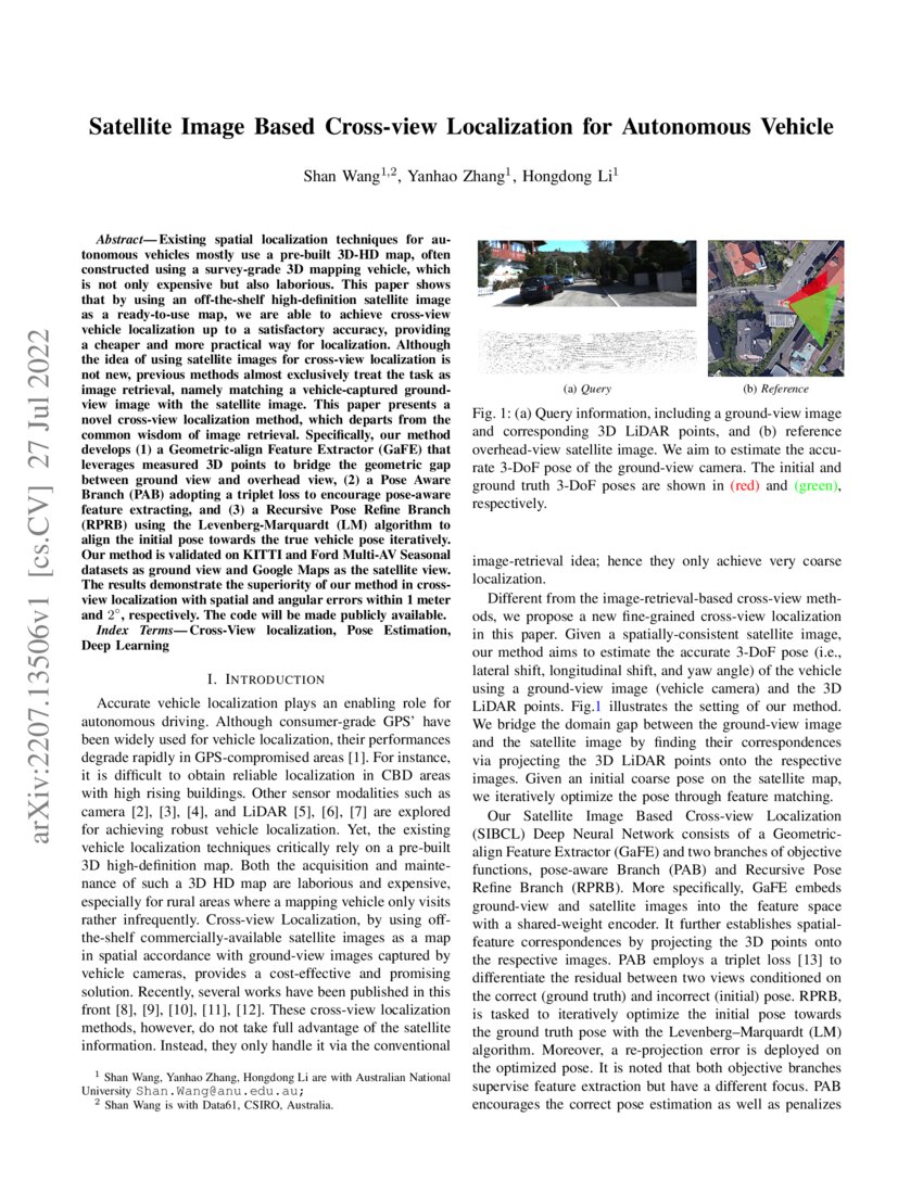 Satellite Image Based Cross View Localization For Autonomous Vehicle Deepai