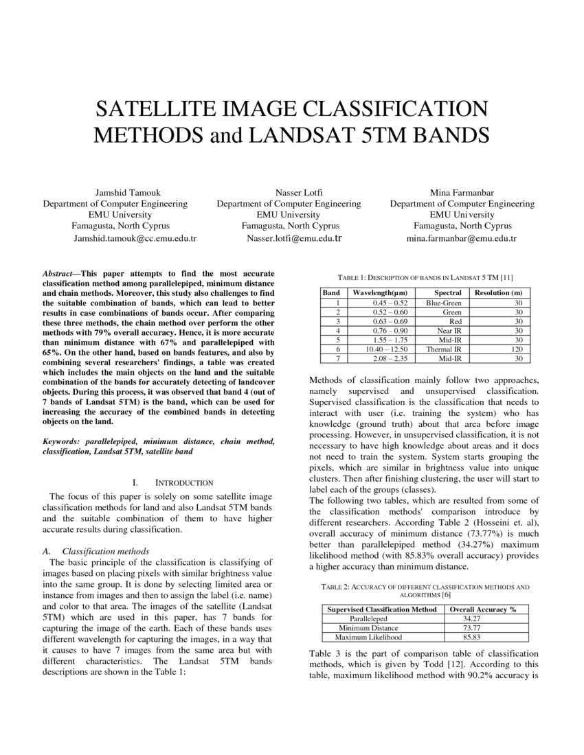 Satellite image classification methods and Landsat 5TM bands | DeepAI