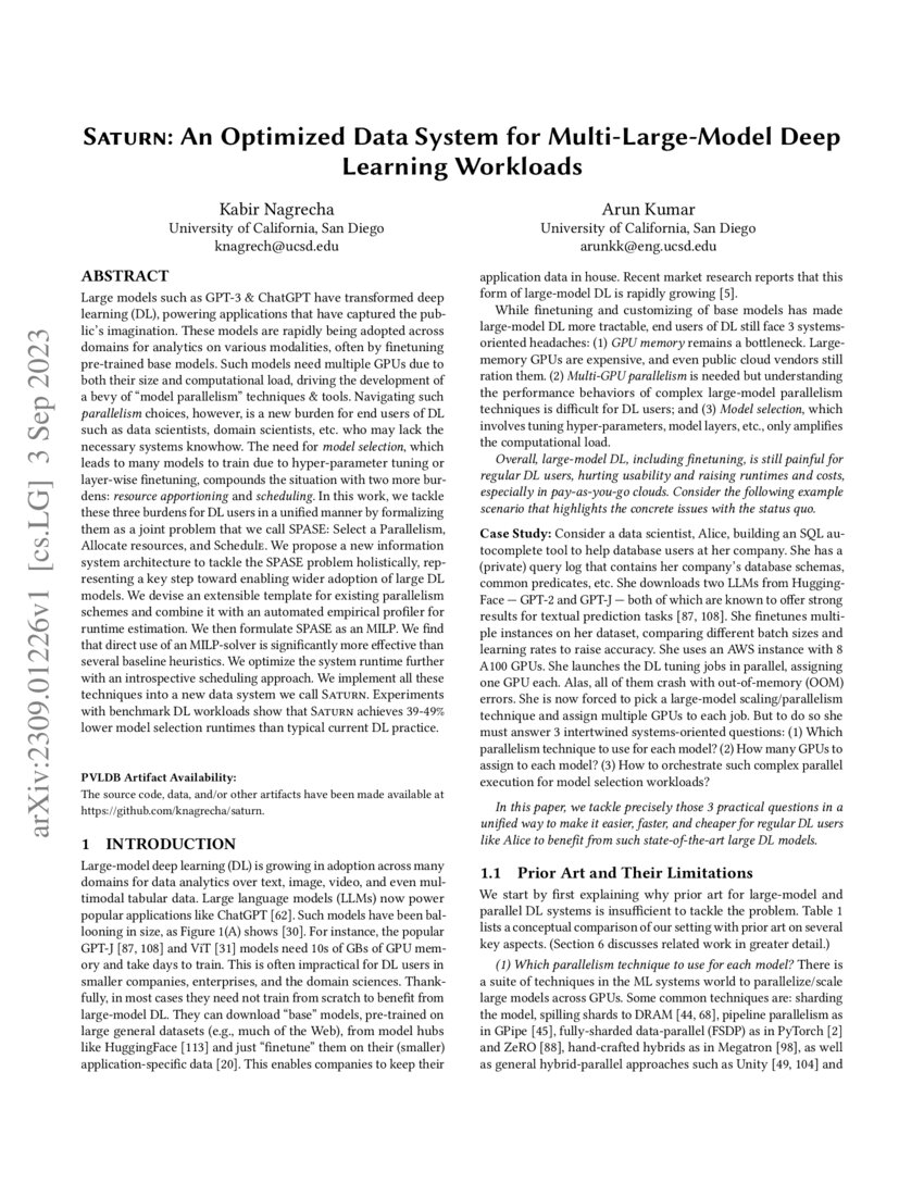 Saturn An Optimized Data System For Large Model Deep Learning Workloads Deepai