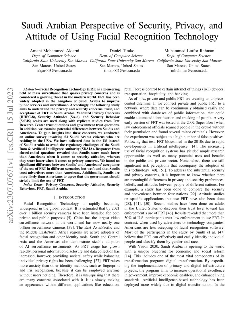 Saudi Arabian Perspective of Security, Privacy, and Attitude of Using ...