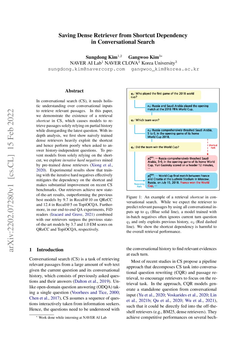 Saving Dense Retriever from Shortcut Dependency in Conversational Search | DeepAI