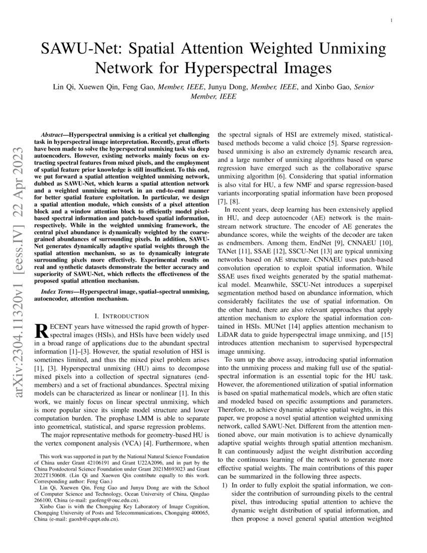 Sawu Net Spatial Attention Weighted Unmixing Network For Hyperspectral Images Deepai 
