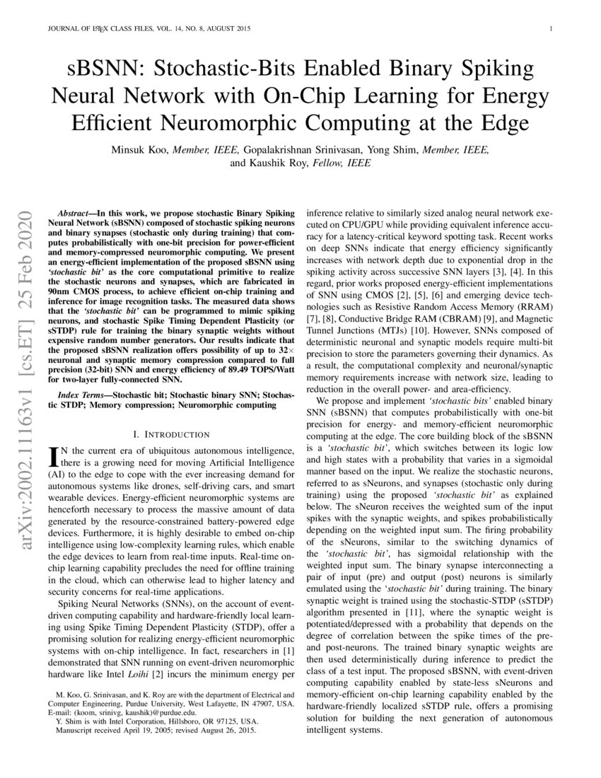 Sbsnn Stochastic Bits Enabled Binary Spiking Neural Network With On