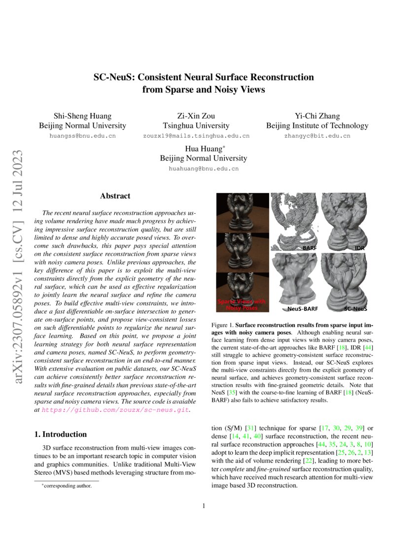 SC-NeuS: Consistent Neural Surface Reconstruction from Sparse and Noisy ...