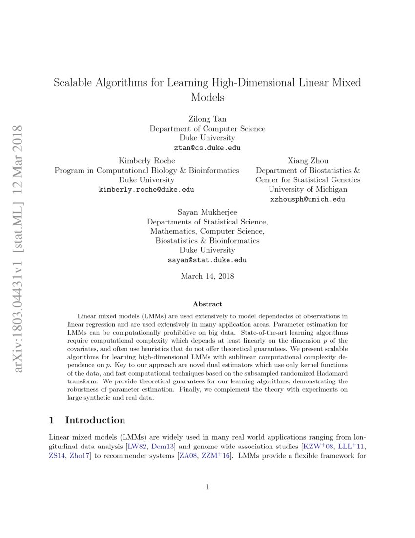 Scalable Algorithms For Learning High Dimensional Linear Mixed Models Deepai 5468