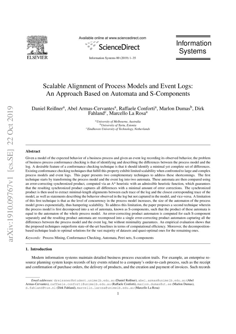 Scalable Alignment of Process Models and Event Logs: An Approach Based ...