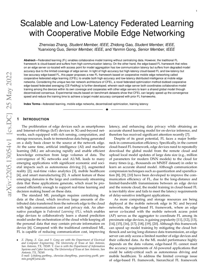 Scalable And Low Latency Federated Learning With Cooperative Mobile Edge Networking Deepai