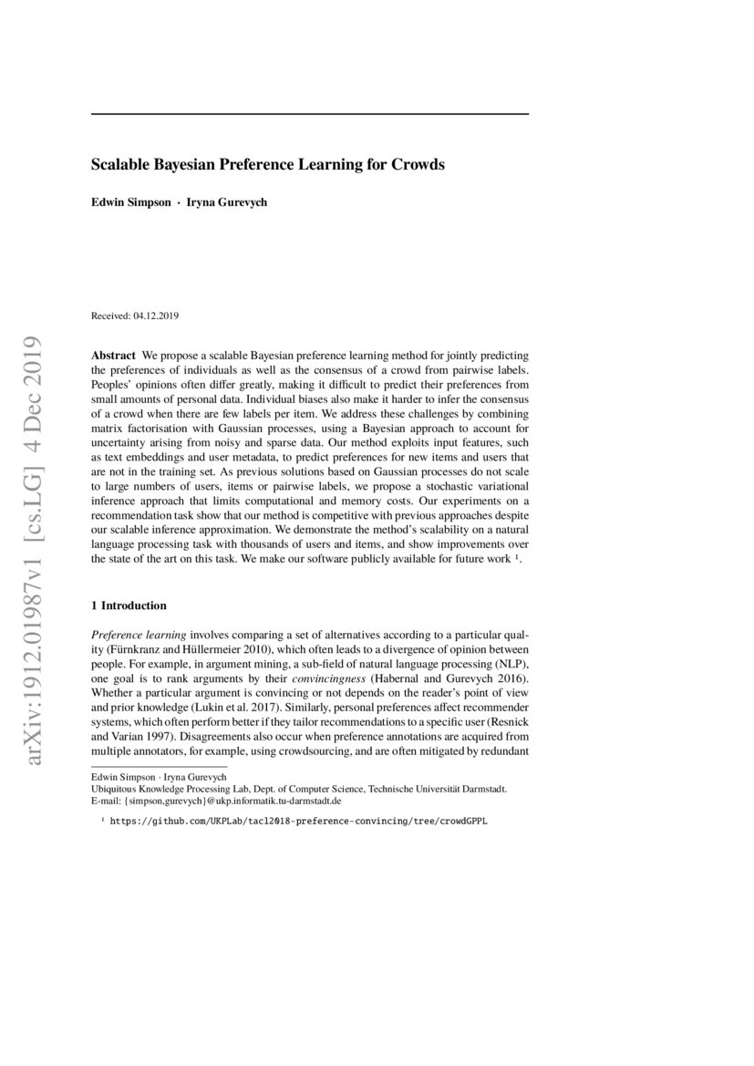 Scalable Bayesian Preference Learning For Crowds Deepai