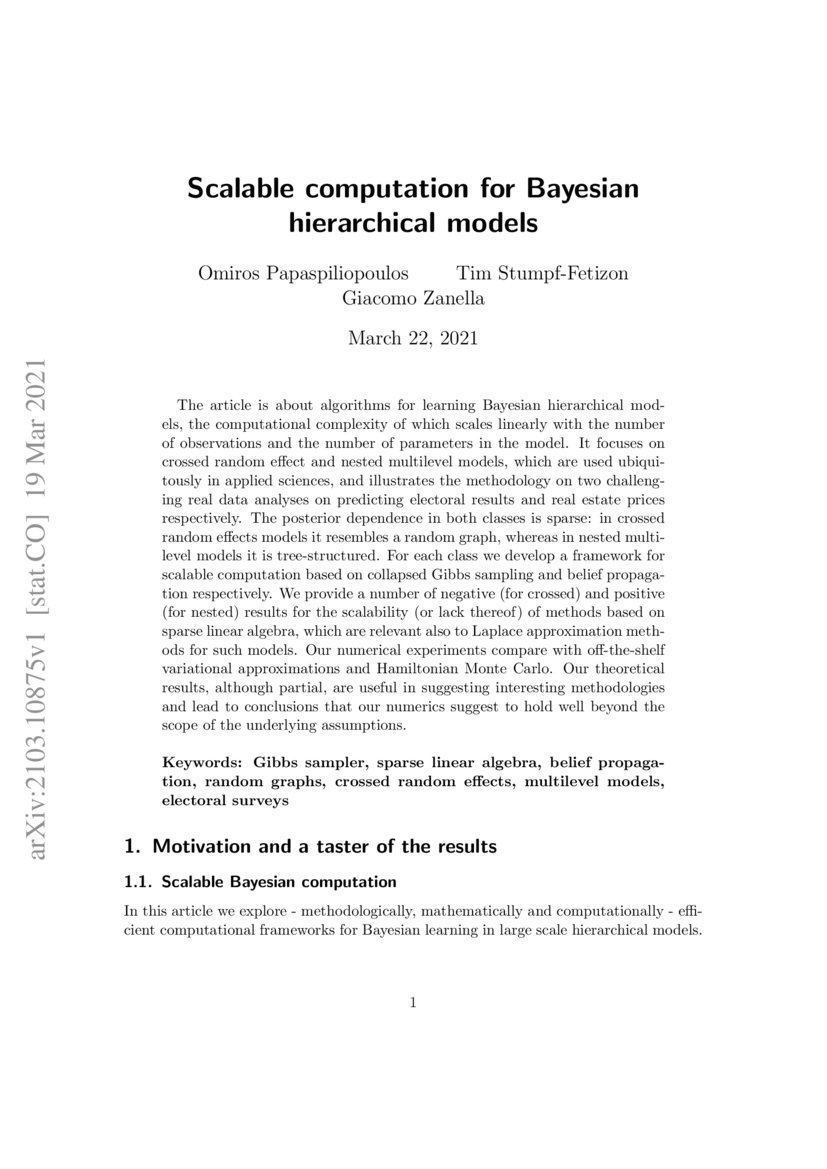 Scalable computation for Bayesian hierarchical models | DeepAI