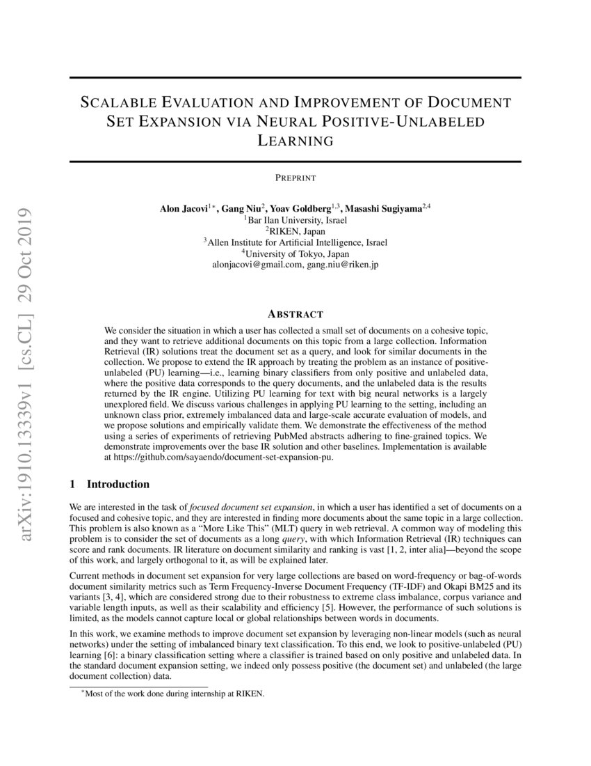 Scalable Evaluation and Improvement of Document Set Expansion via Neural Positive-Unlabeled ...