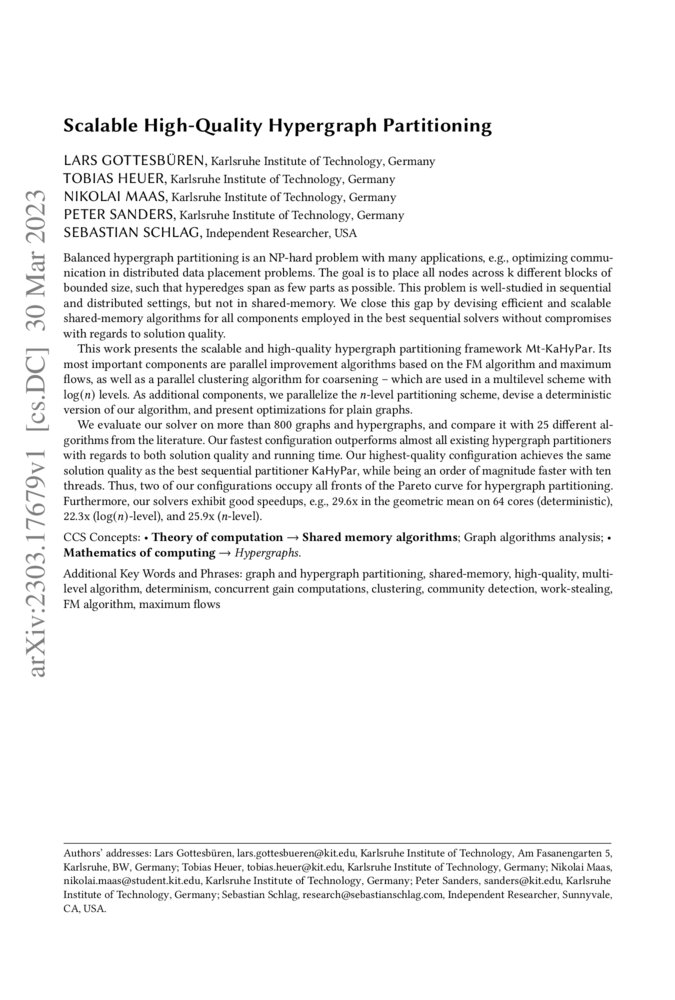 Scalable High Quality Hypergraph Partitioning Deepai