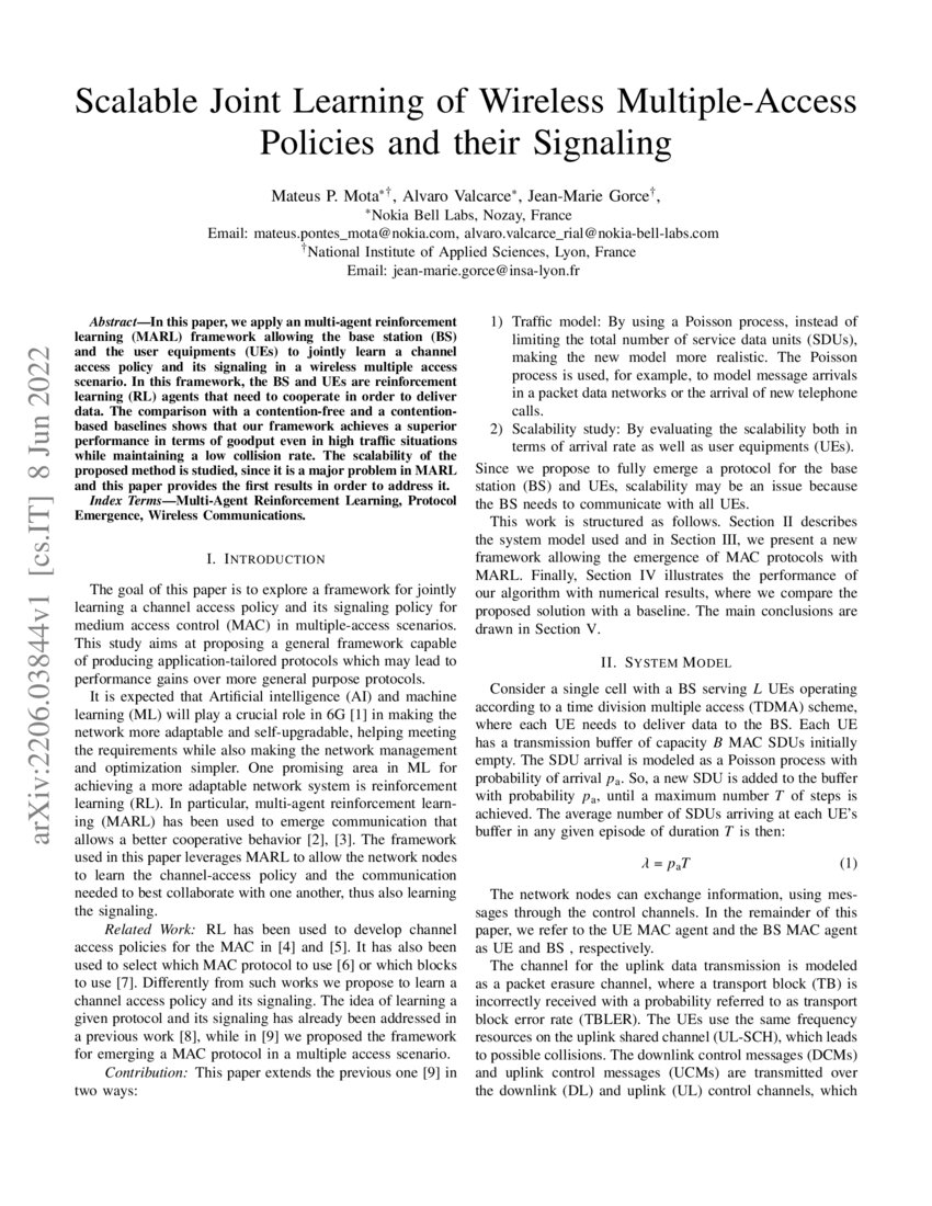 Scalable Joint Learning of Wireless Multiple-Access Policies and their Signaling | DeepAI