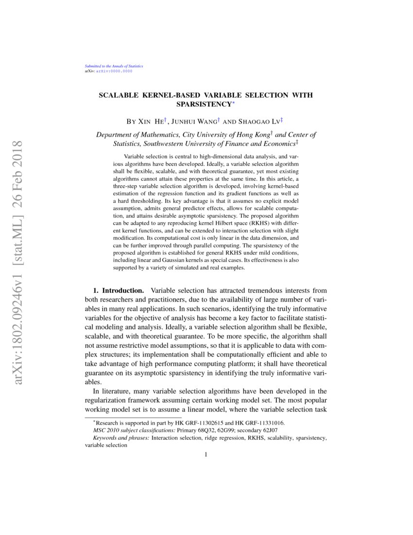 Scalable kernel-based variable selection with sparsistency | DeepAI