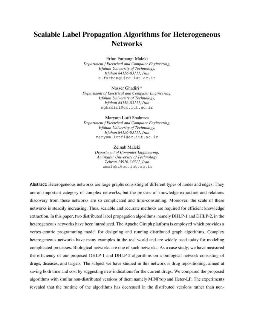 Scalable Label Propagation Algorithms for Heterogeneous Networks | DeepAI