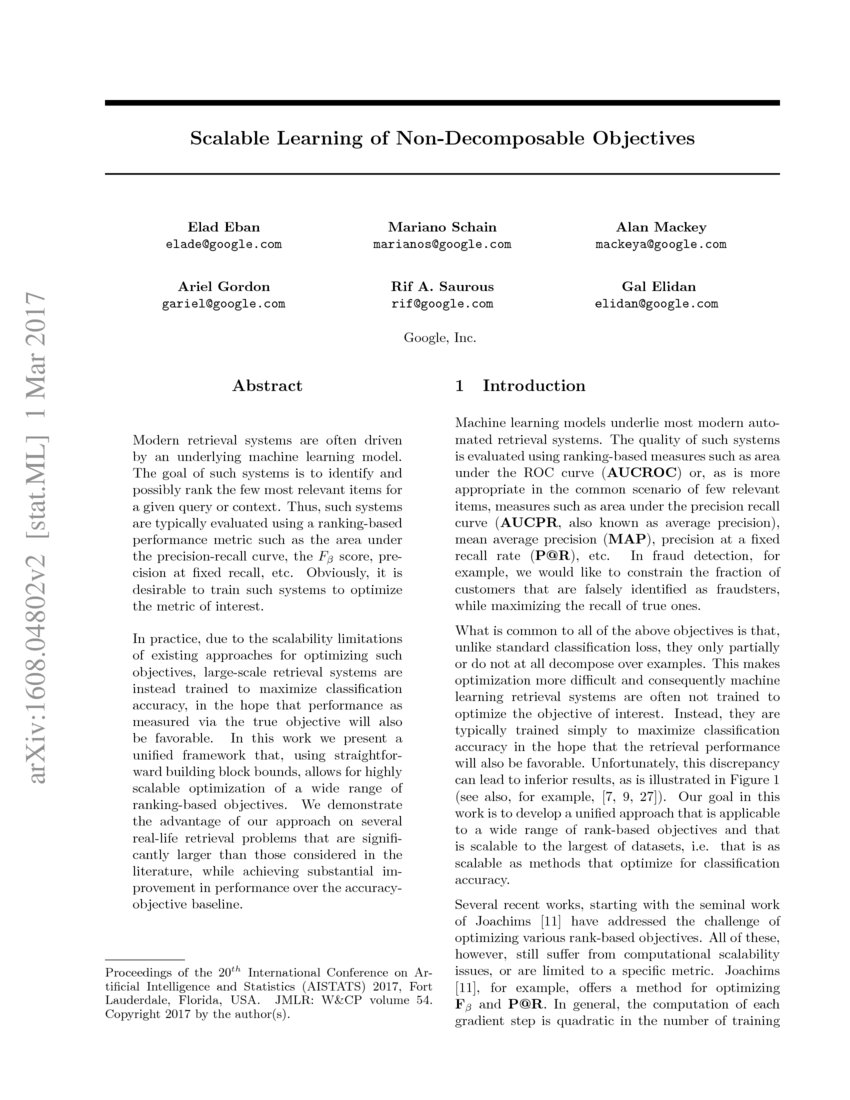 Scalable Learning Of Non Decomposable Objectives Deepai