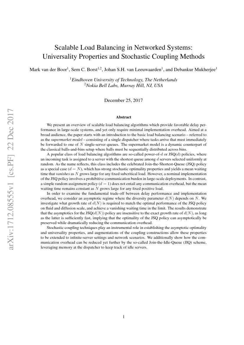 Scalable Load Balancing in Networked Systems: Universality Properties ...