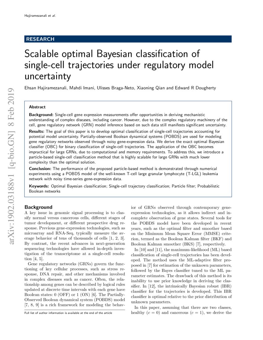 Scalable optimal Bayesian classification of single-cell trajectories under regulatory model ...