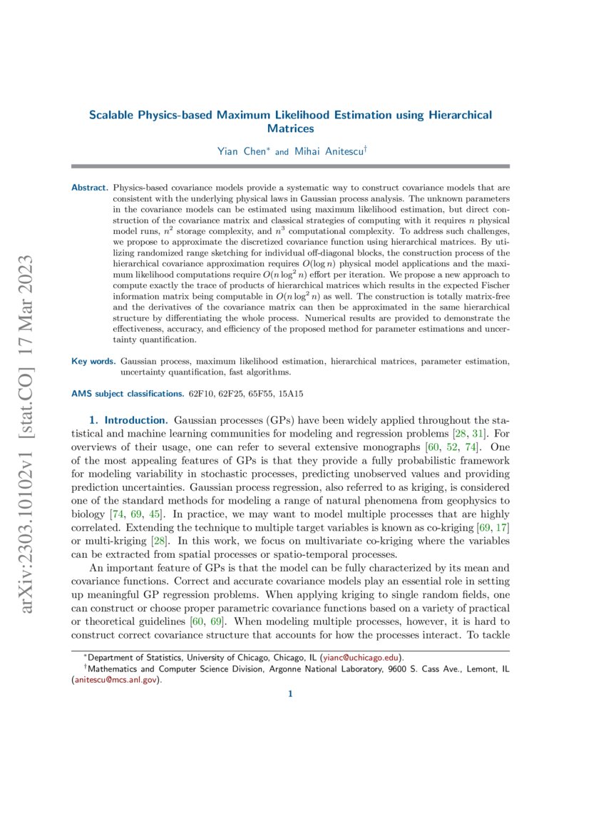 Scalable Physics Based Maximum Likelihood Estimation Using Hierarchical Matrices Deepai 