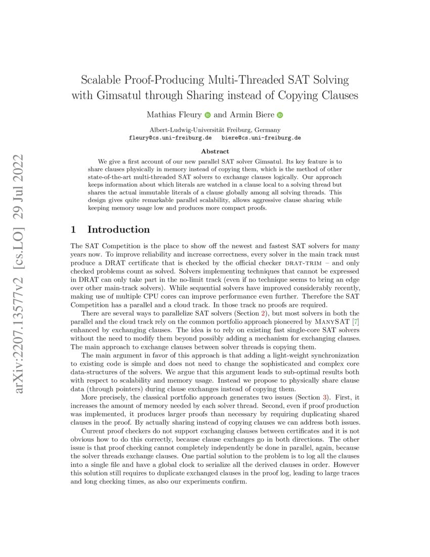 Scalable Proof Producing Multi Threaded Sat Solving With Gimsatul Through Sharing Instead Of 8910