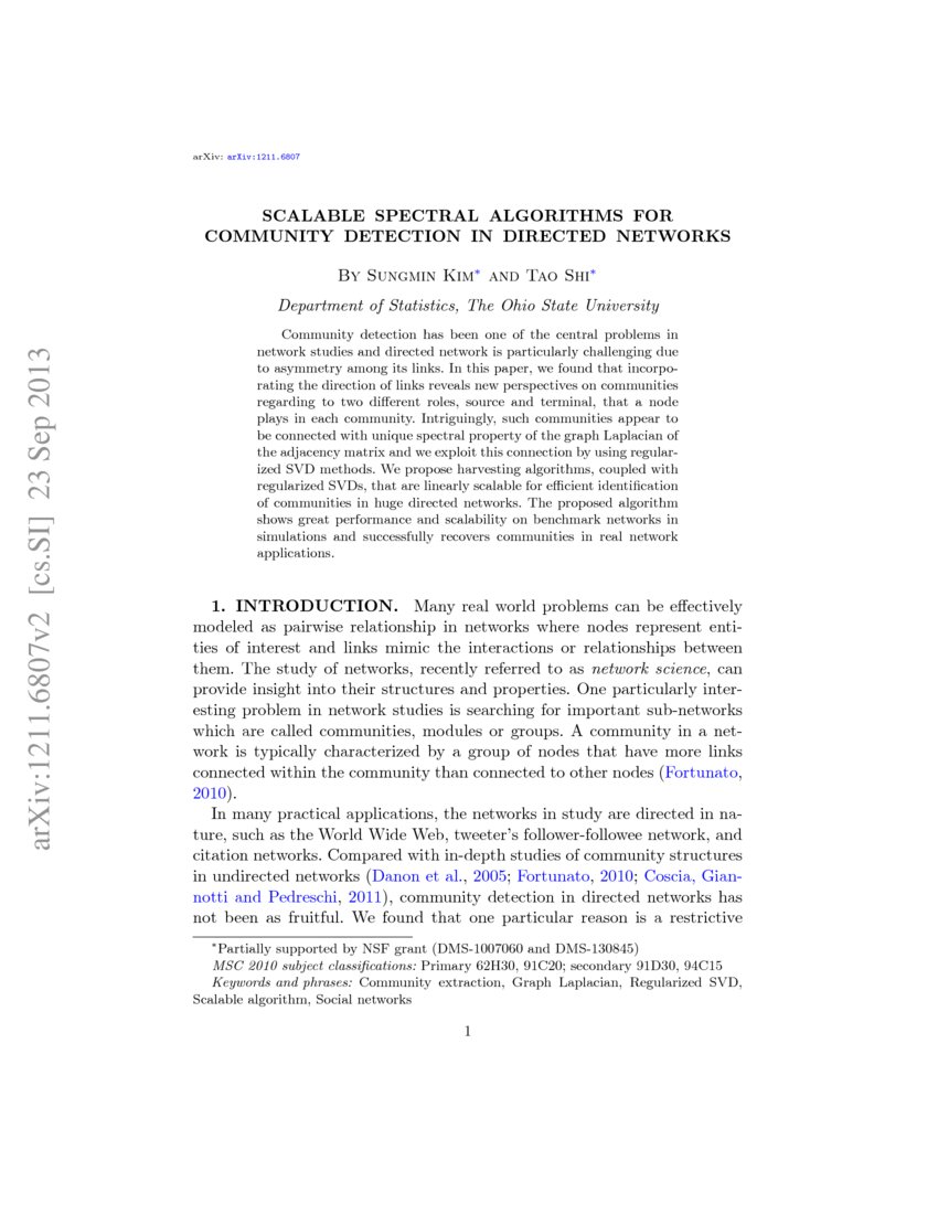 Scalable Spectral Algorithms For Community Detection In Directed Networks Deepai 7118