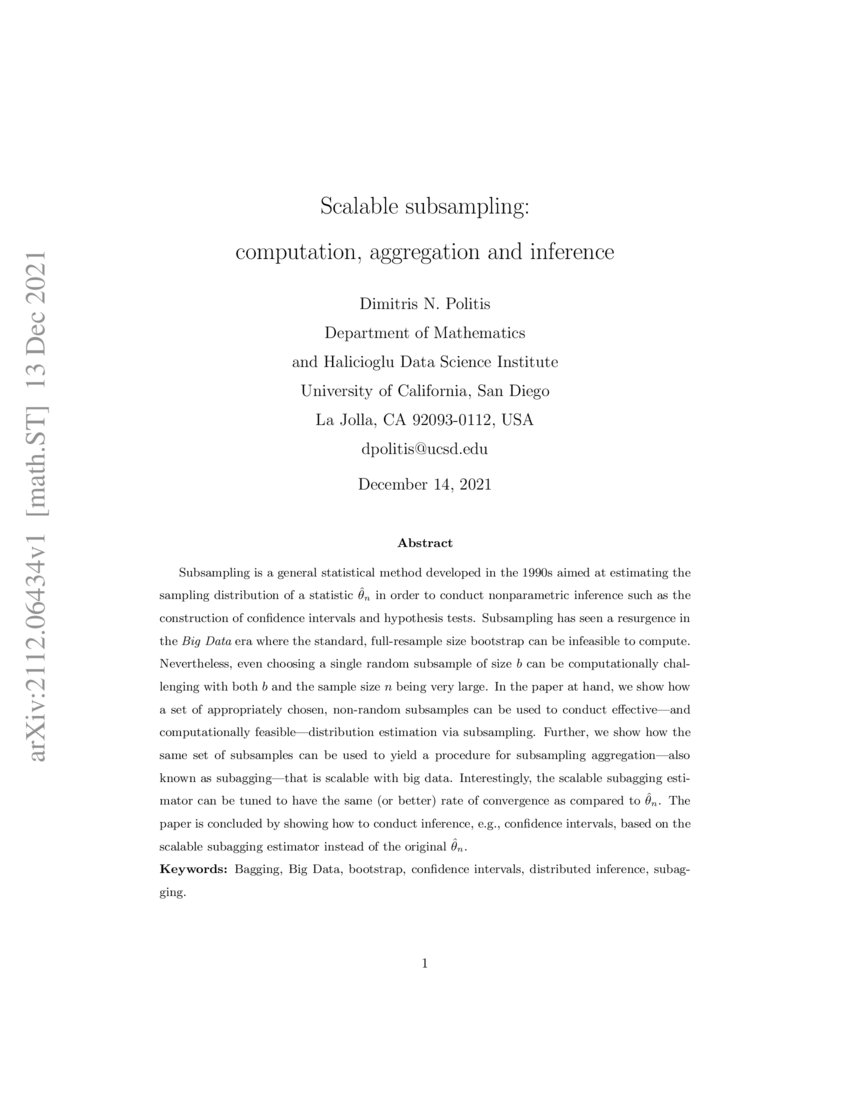 Scalable Subsampling Computation Aggregation And Inference Deepai