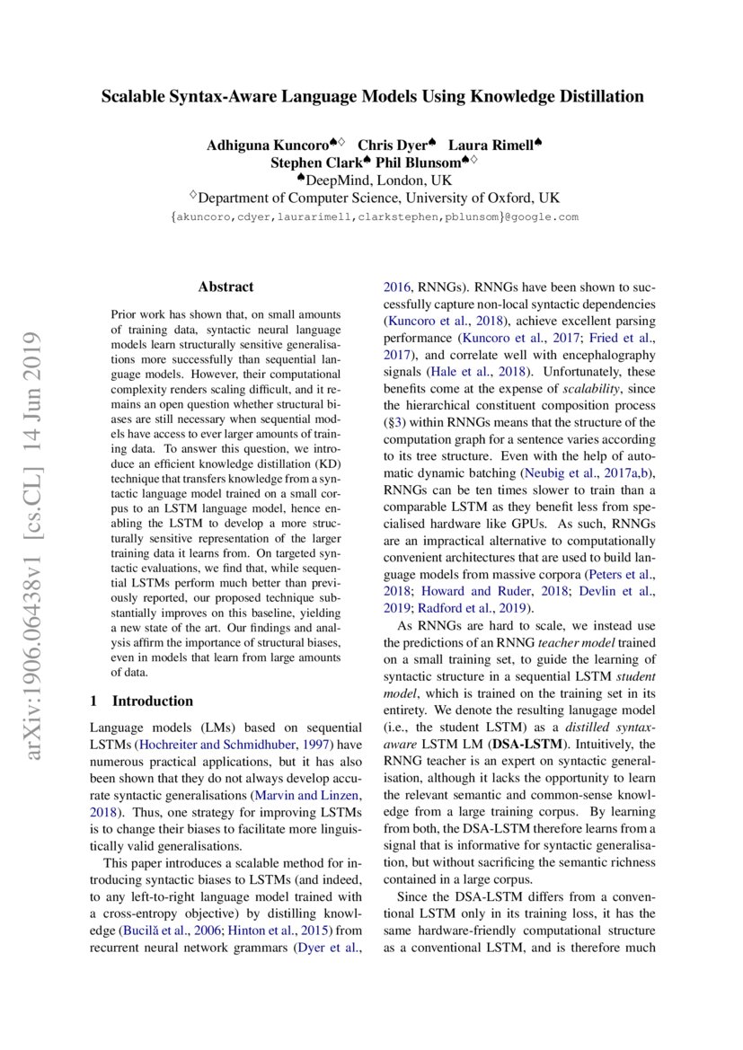 Scalable Syntax Aware Language Models Using Knowledge Distillation Deepai