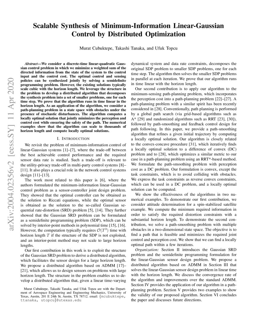 Scalable Synthesis of Minimum-Information Linear-Gaussian Control by ... Scalable Synthesis of Minimum-Information Linear-Gaussian Control by ...