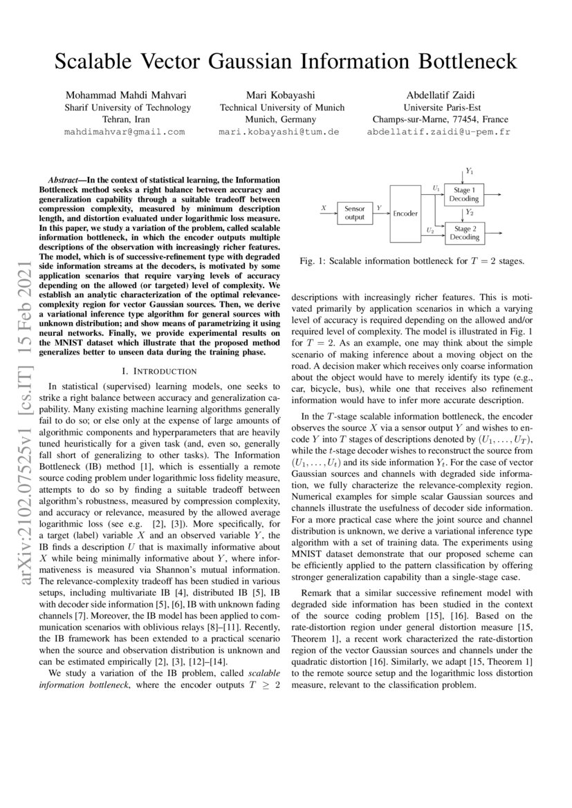 Scalable Vector Gaussian Information Bottleneck | DeepAI