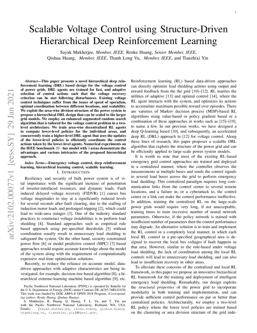 Scalable Voltage Control Using Structure Driven Hierarchical Deep Reinforcement Learning Deepai 6694
