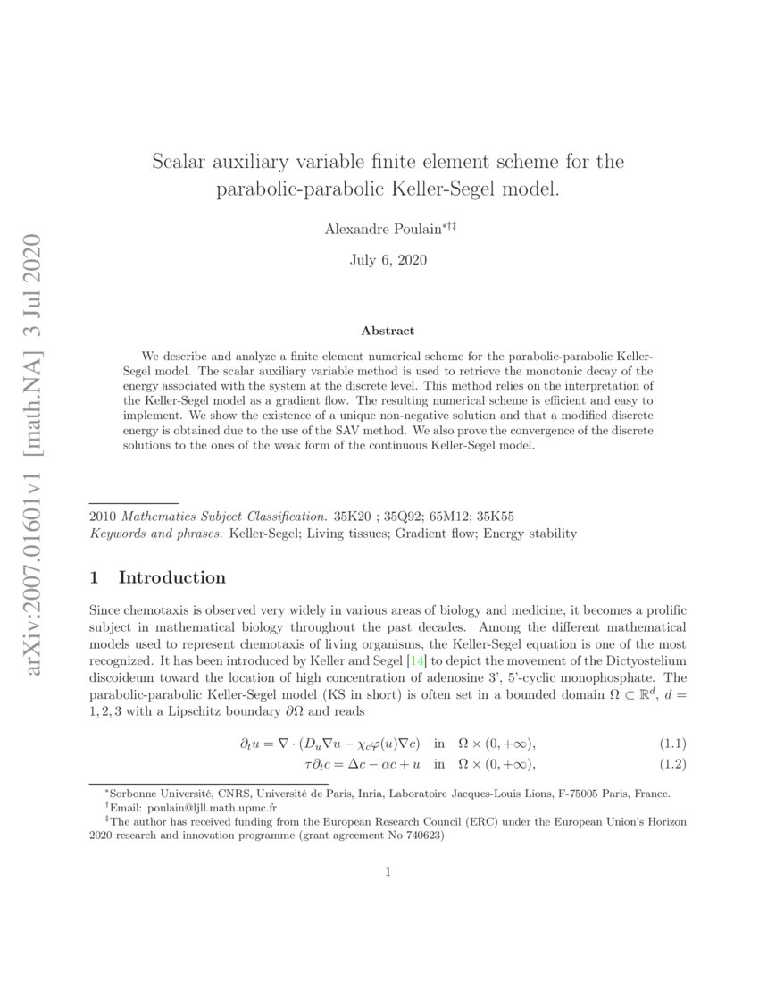 Scalar Auxiliary Variable Finite Element Scheme For The Parabolic Parabolic Keller Segel Model 