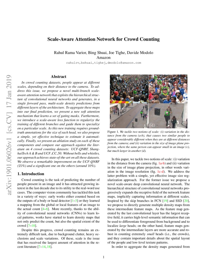 Scale-Aware Attention Network for Crowd Counting | DeepAI Scale-Aware Attention Network for Crowd Counting | DeepAI