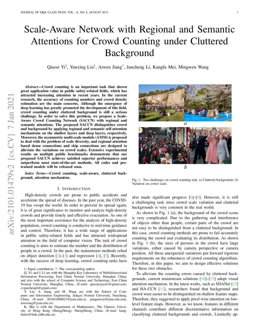 Scale-Aware Network with Regional and Semantic Attentions for Crowd Counting under Cluttered ...